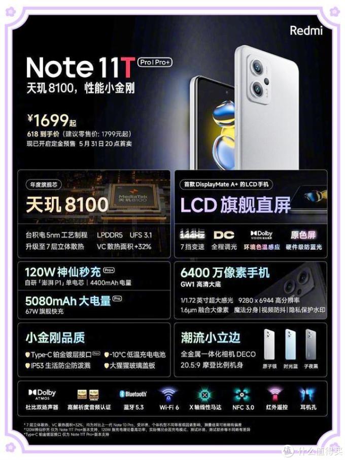 Redmi Note11T Pro手机参数 Redmi Note11T Pro手机详细规格参数配置介绍_什么值得买