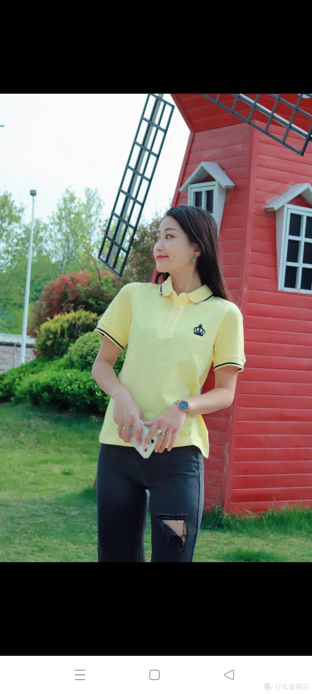 UhMu明星款女士翻领t恤短袖2023夏季运动纯棉polo衫女宽松可爱夏_女士T恤_什么值得买