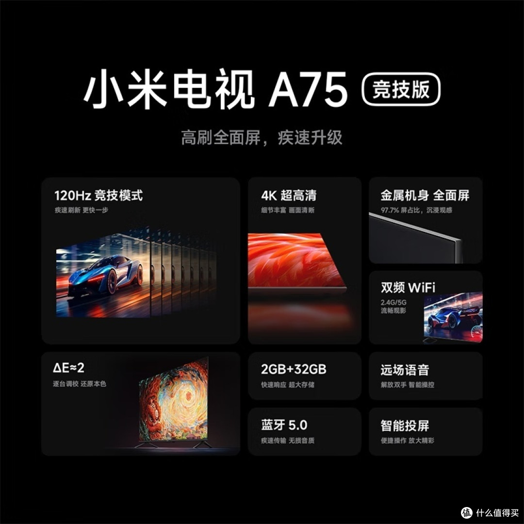 小米电视A75竞技版，75英寸4K金属全面屏，120Hz高刷新率，2+32GB大存储，你值得拥有！_电视_什么值得买