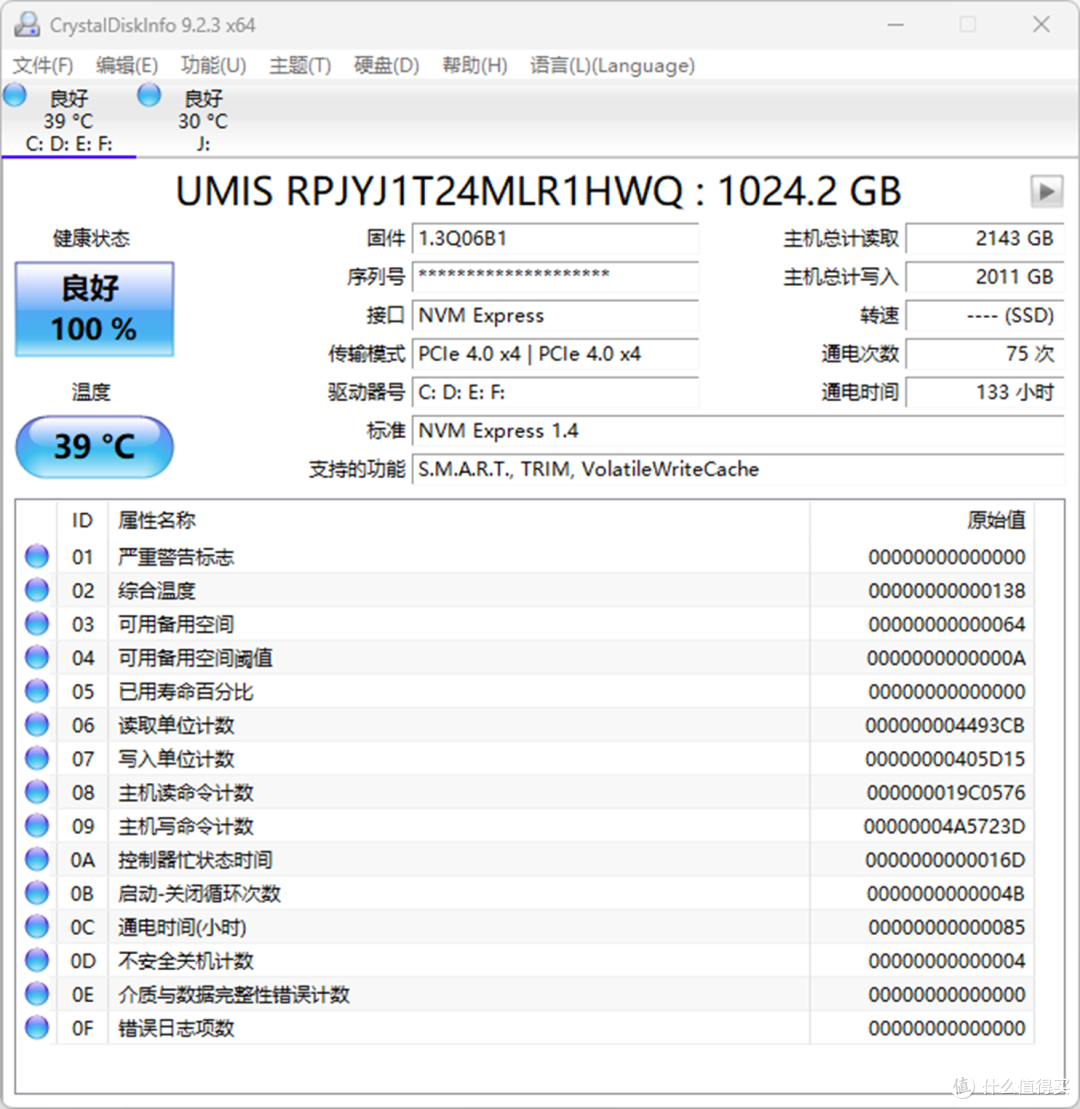 ThinkPad T14p 2024自带UMIS 1T SSD简测_笔记本电脑_什么值得买